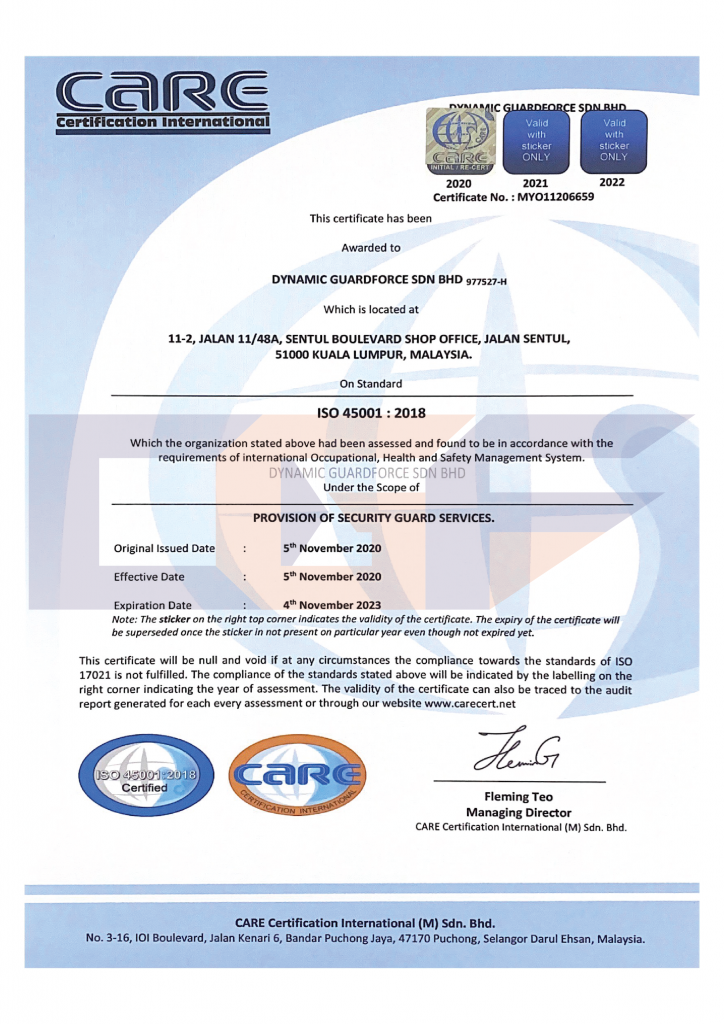 CERTIFICATES – Dynamic Guardforce Sdn Bhd